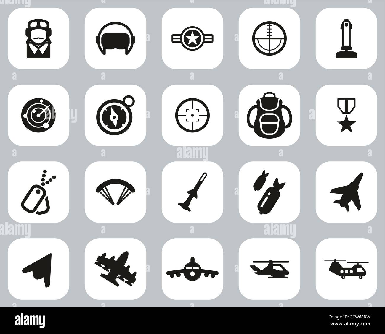 Air Force Icons Black & White Flat Design Set Big Stock Vector Image ...