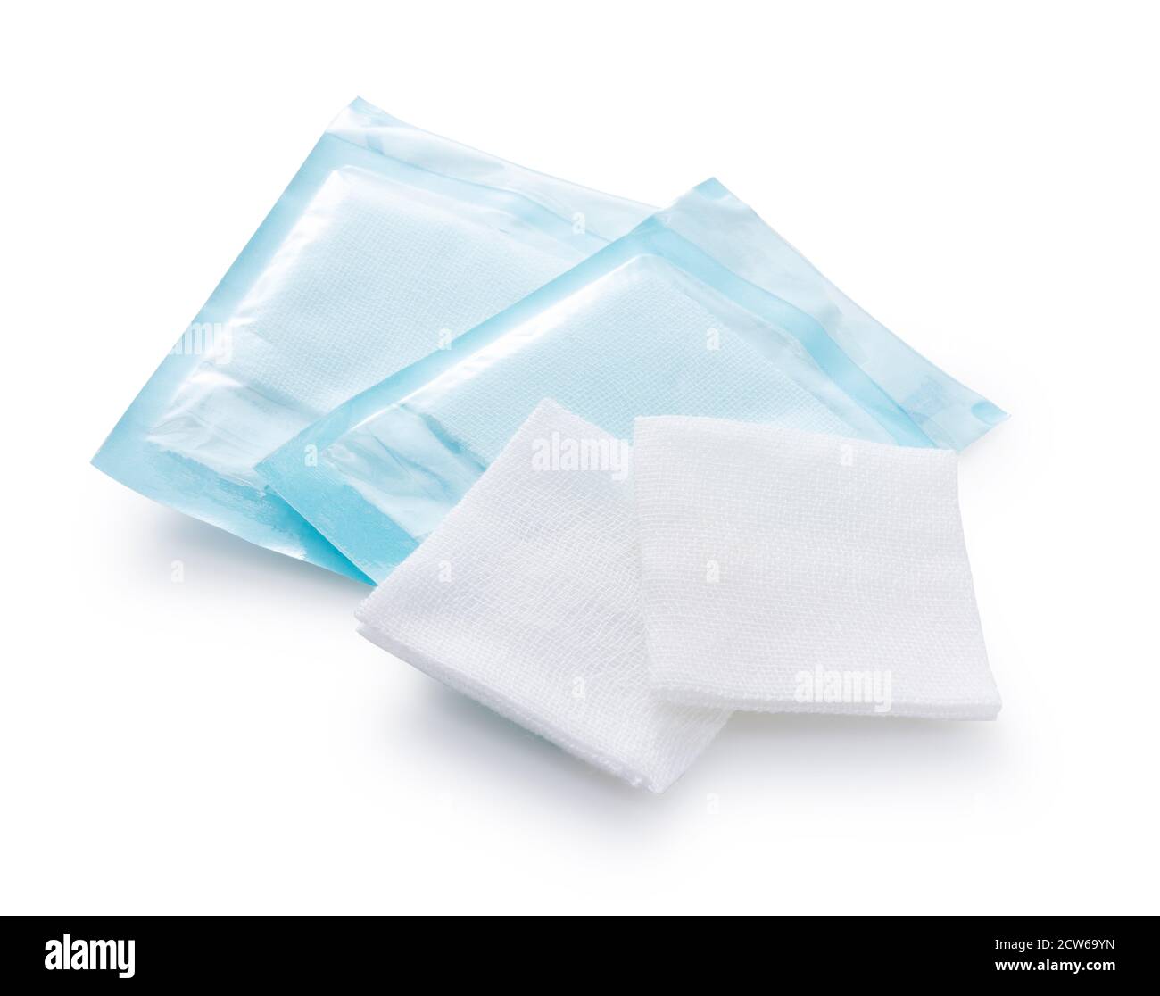 individually wrapped gauze on a white background Stock Photo - Alamy