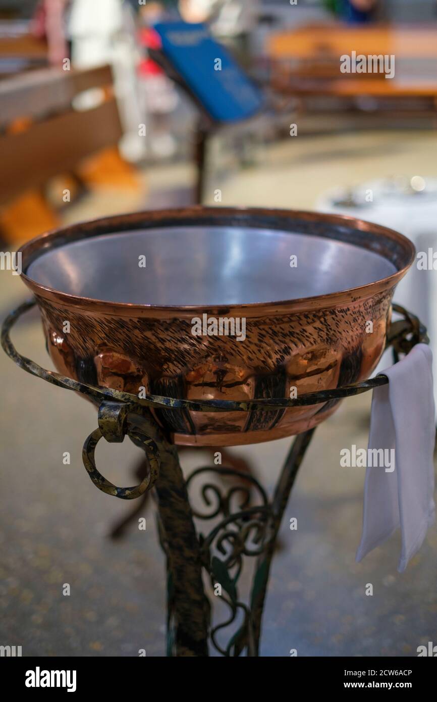 baptismal font in catholic church in italy for baptism in copper on ...
