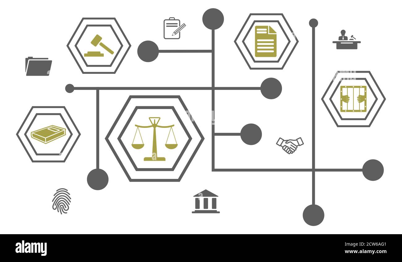 Concept of justice with connected icons Stock Photo - Alamy