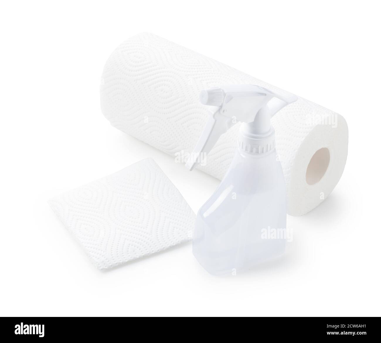 Kitchen paper and spray bottles Stock Photo - Alamy
