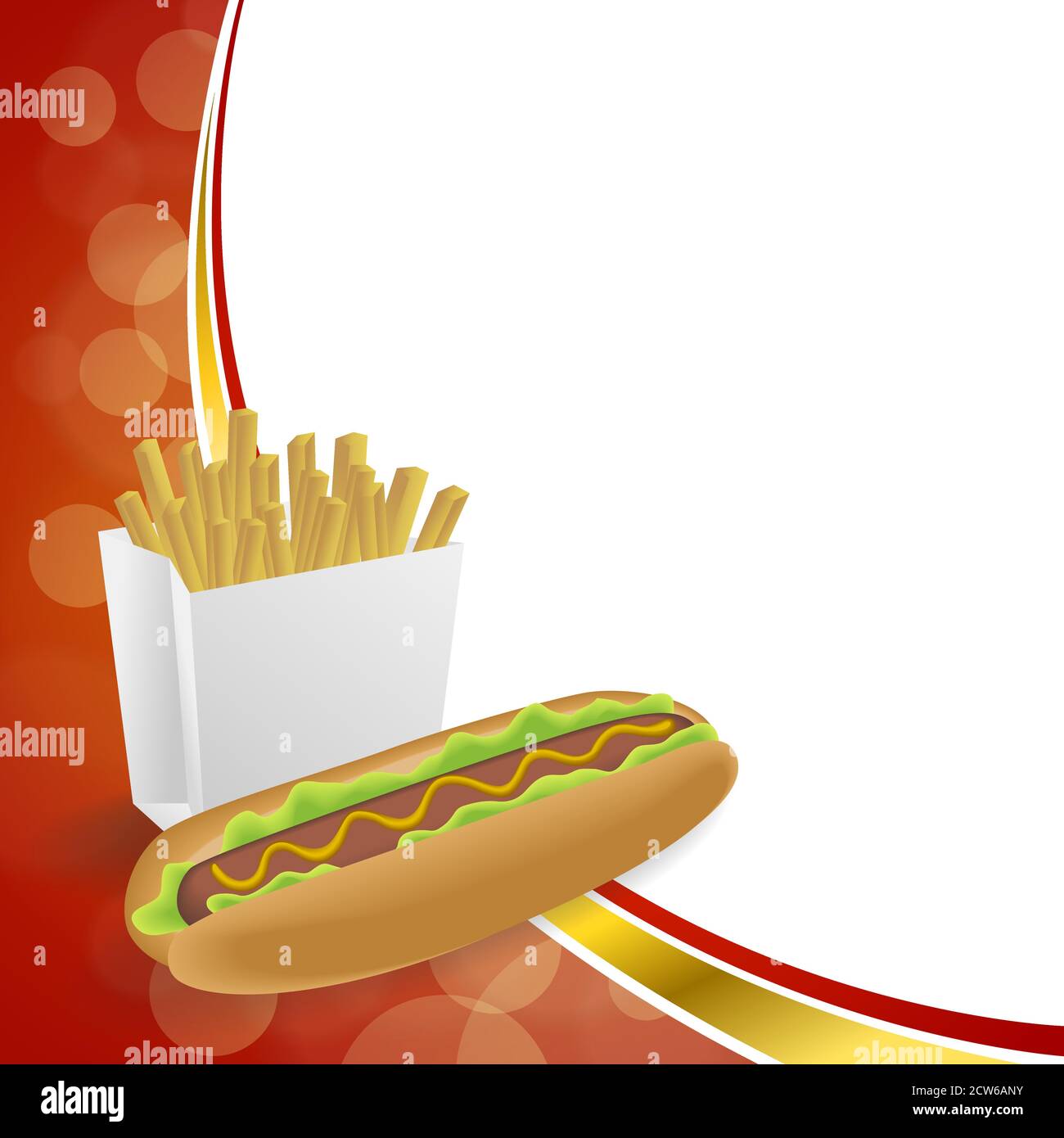 Abstract background hot dog white French fries box red yellow gold ...