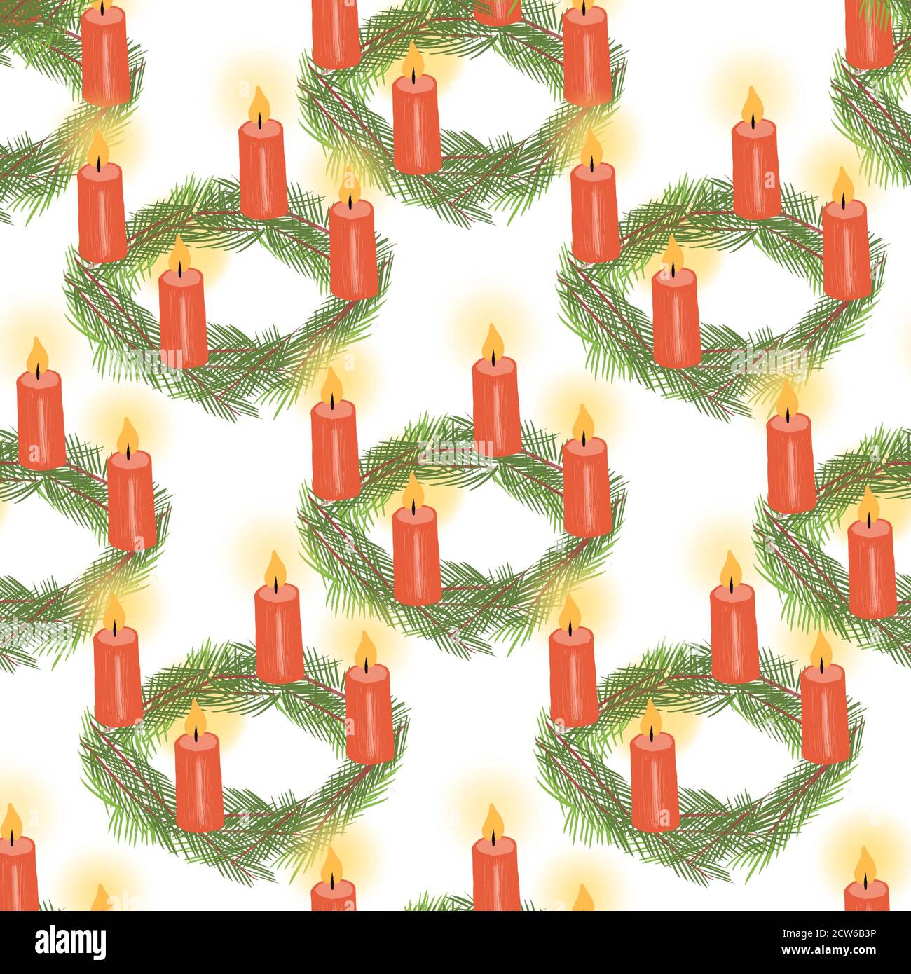 Advent wreath seamless pattern. Four Advent Candles on Christmas Wreath ...