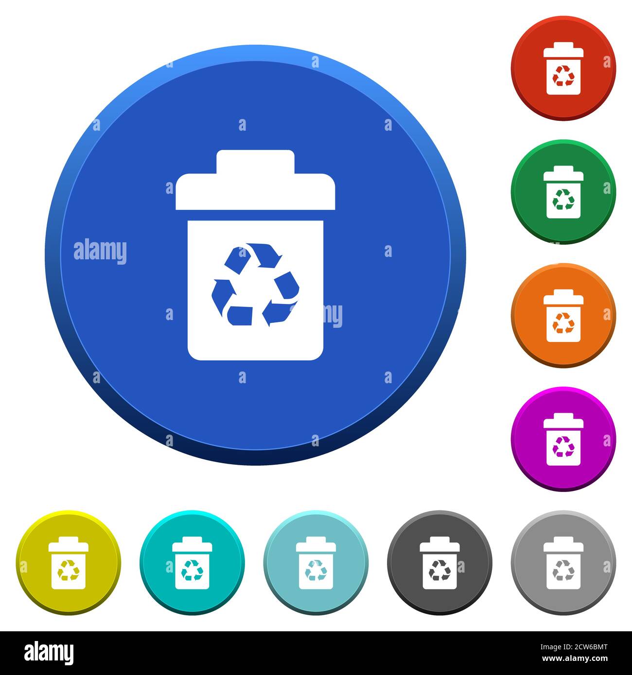 Recycle bin round color beveled buttons with smooth surfaces and flat ...