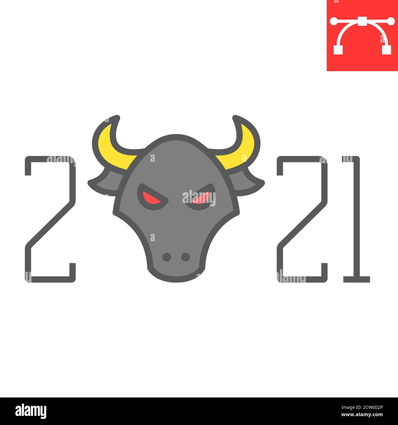 Year of the bull 2021 color line icon, merry christmas and new year ...
