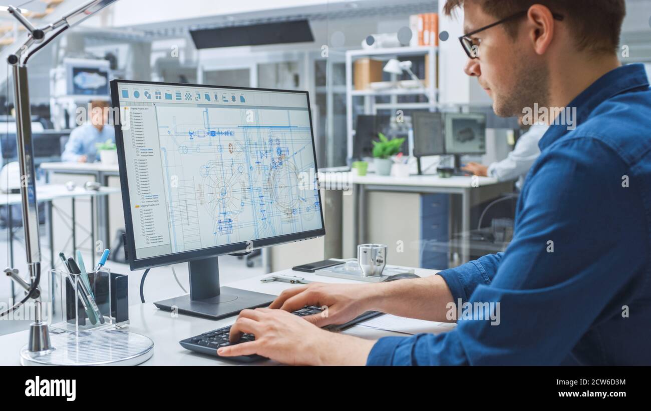 Professional desktop engineer drawings computer hi-res stock ...