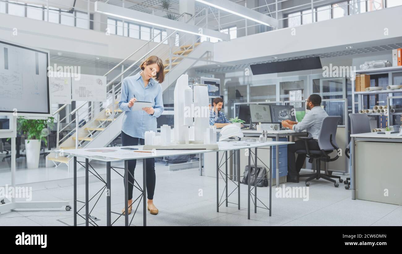 In Architectural Bureau: Team of Architects and Engineers Working on a ...