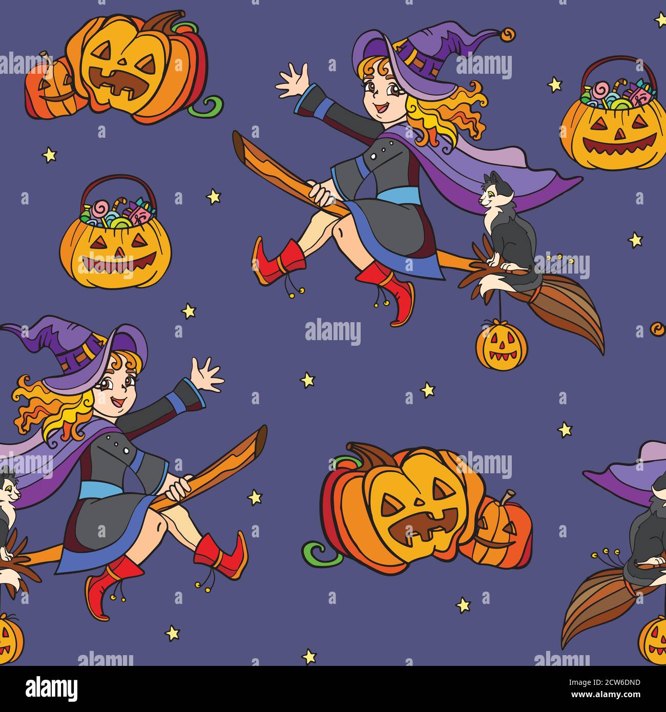 Seamless pattern with witch and Halloween theme Stock Vector Image ...