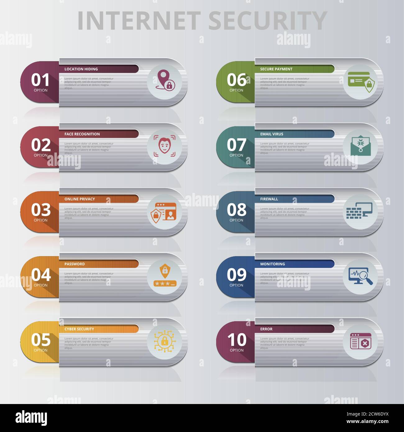 Infographic Internet Security template. Icons in different colors ...