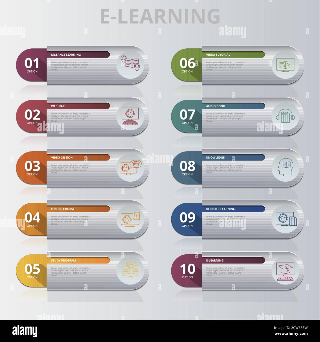 Infographic E-Learning template. Icons in different colors. Include ...