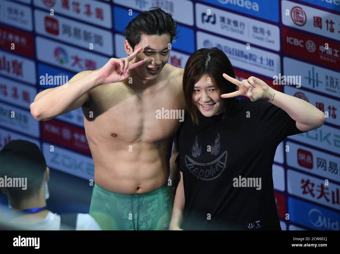 Qingdao, China's Shandong Province. 28th Sep, 2020. Wang Shun (L) of ...