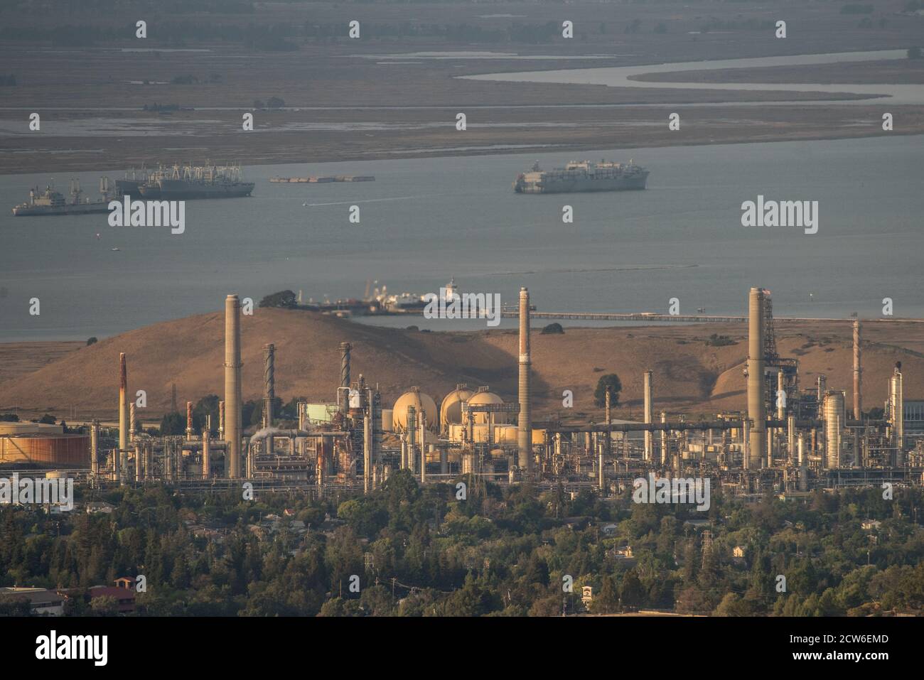 The Tesoro golden eagle refinery and Suisun channel behind it just ...