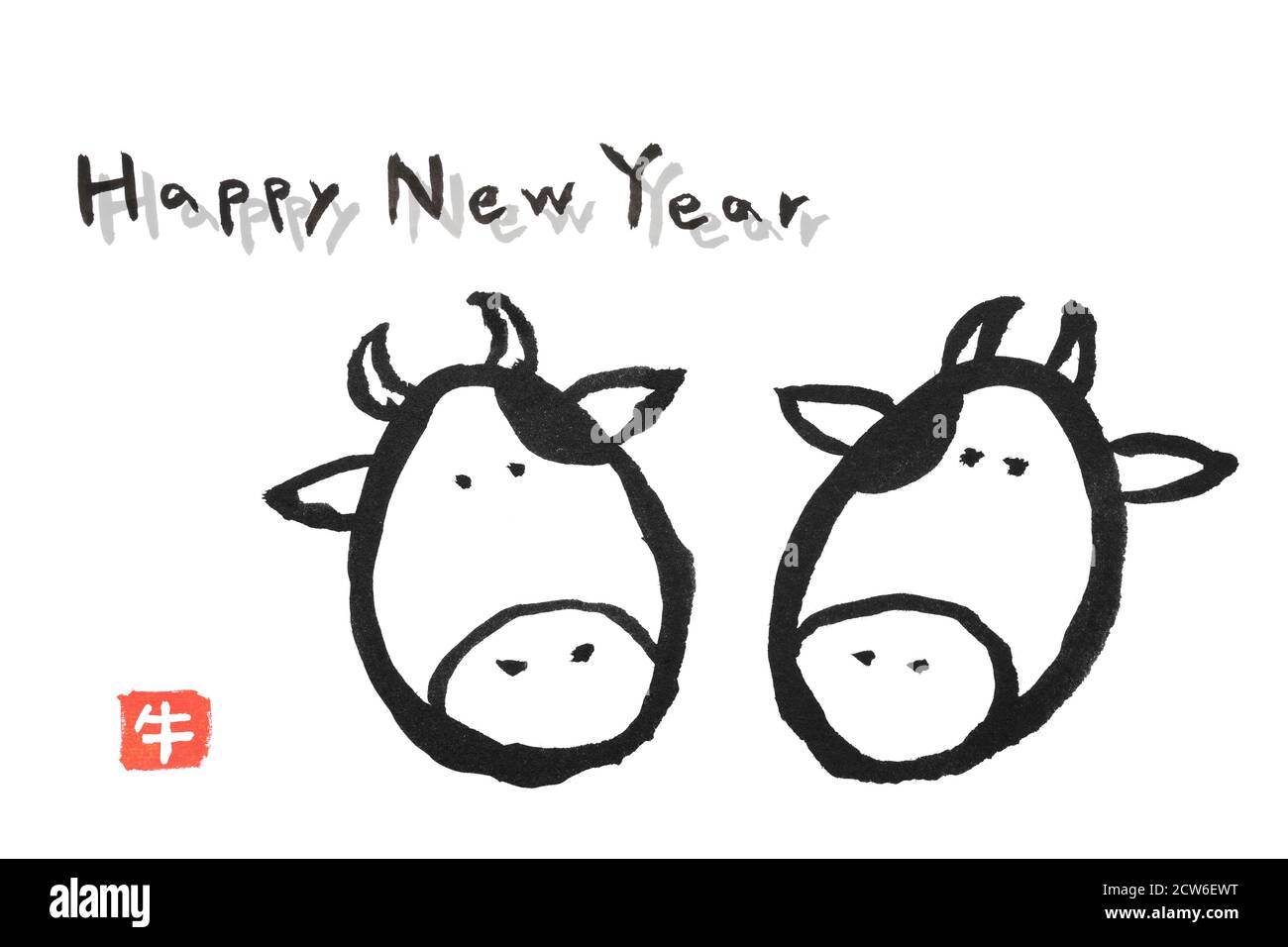 year of the ox, hand paint black ink stroke image on white background ...