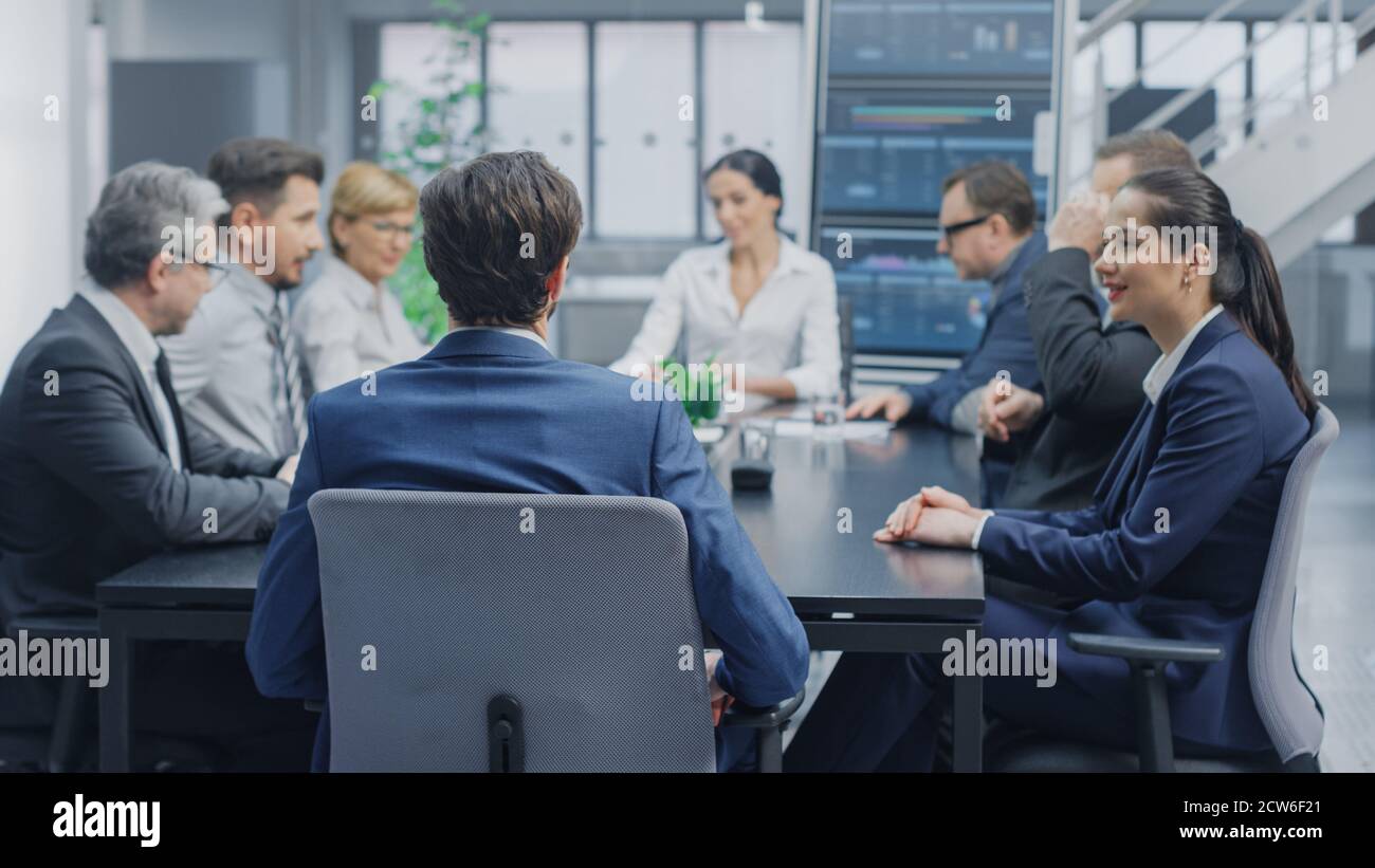In the Modern Corporate Office Meeting Room: Diverse Group of ...