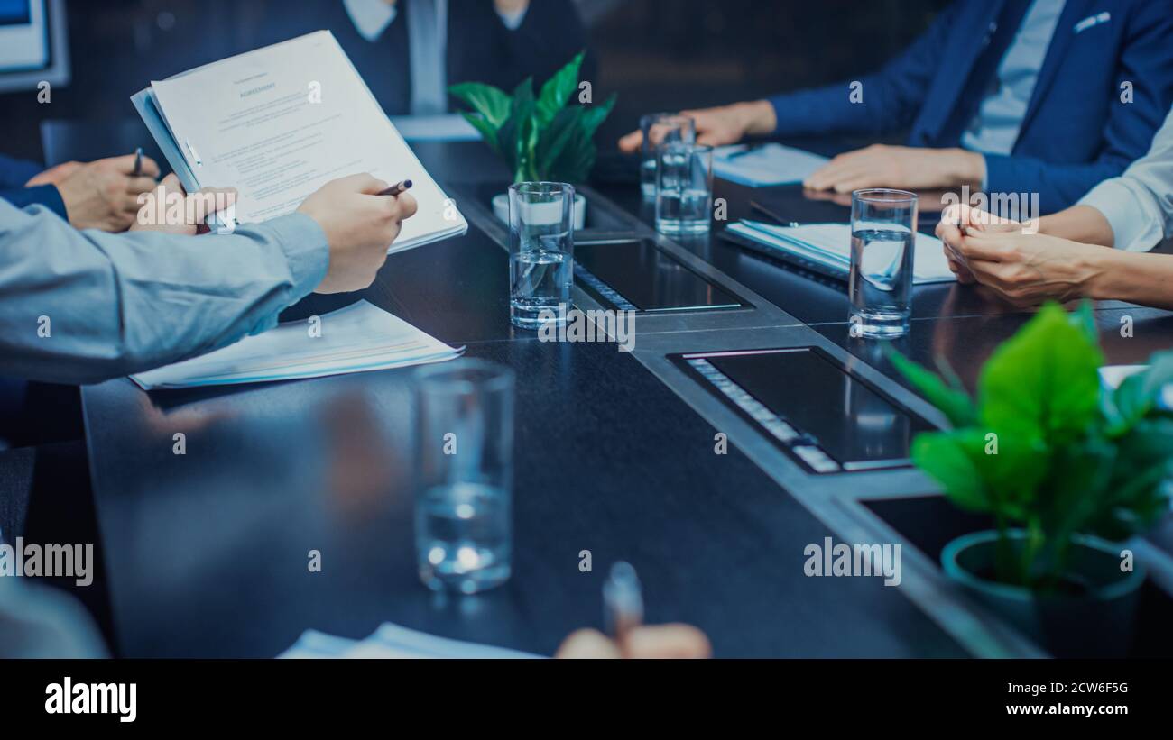 In the Corporate Meeting Room Close-up on the Hands of Businesspeople ...