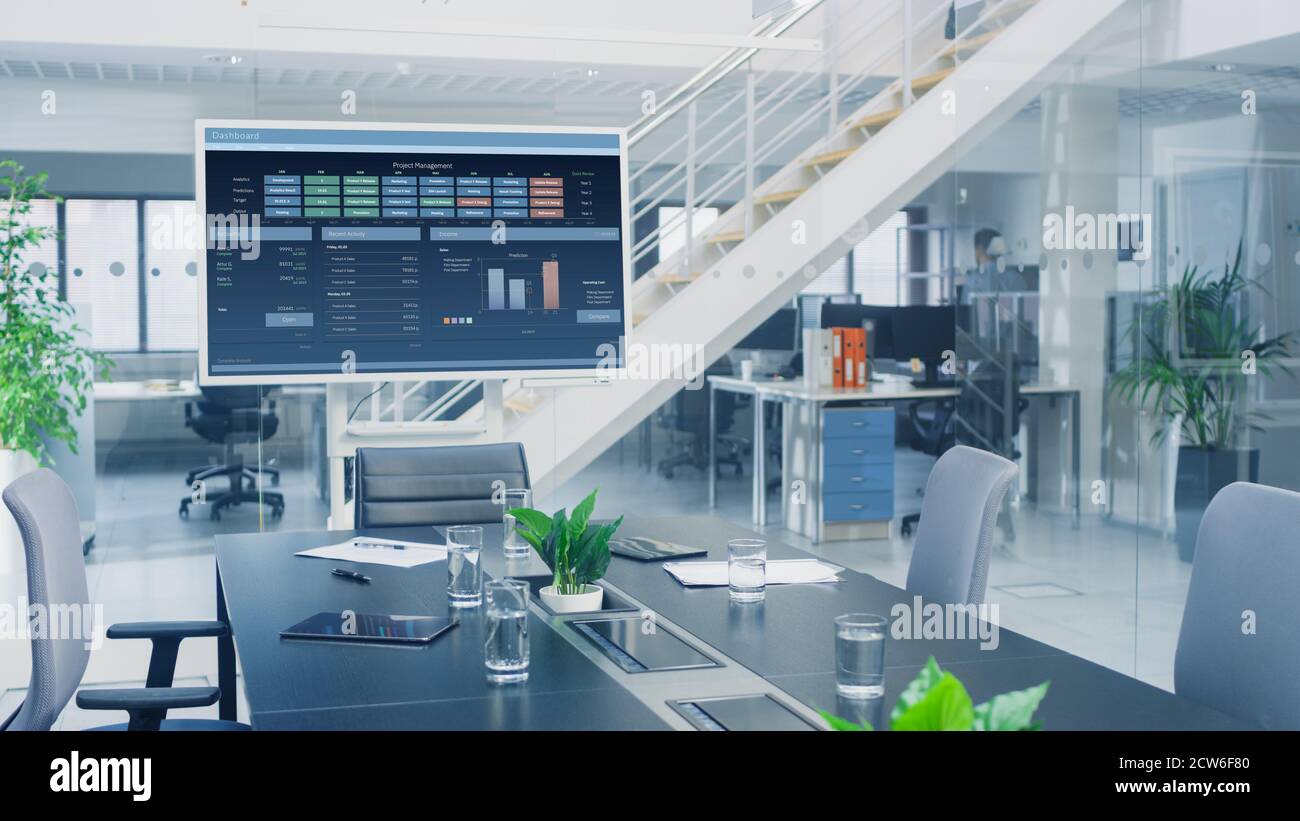 In the Corporate Office Meeting Room Stands TV or Interactive Digital ...