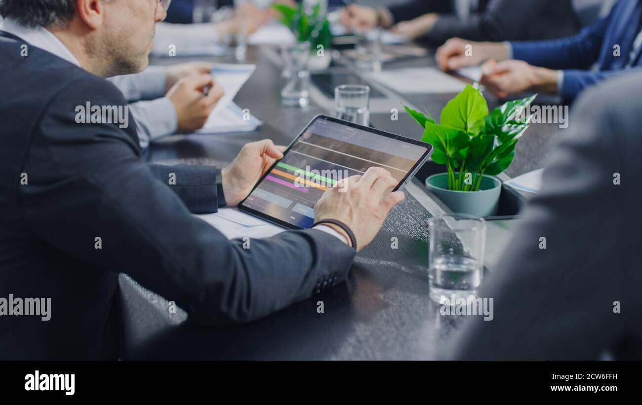 In the Corporate Meeting Room Close-up on the Hands of Businessperson ...