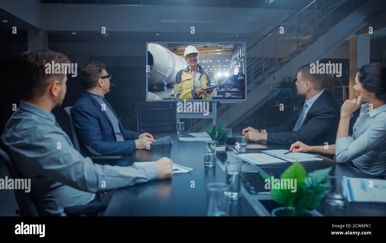 Late at Night In Corporate Meeting Room: Executives and Businesspeople ...