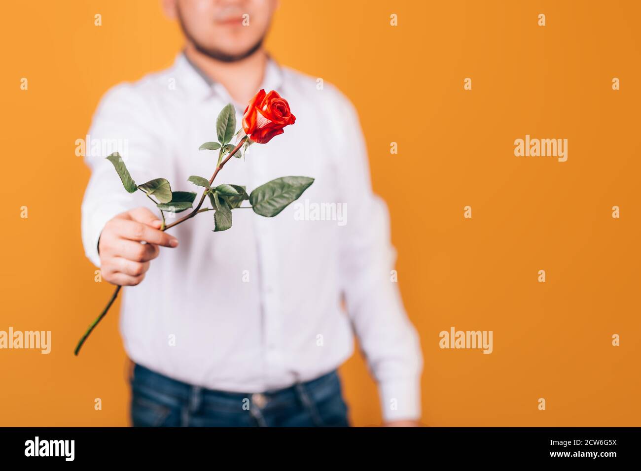 man holds a rose in his hand Stock Photo - Alamy