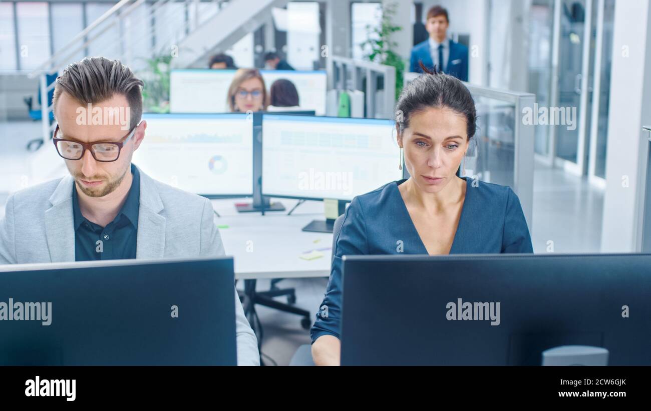 Big Busy Corporate Office with Two Rows off Businessmen and ...