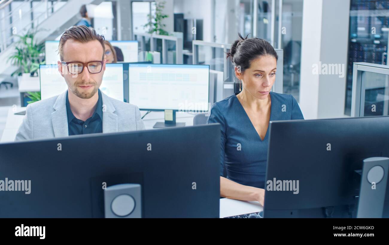 Big Busy Corporate Office with Two Rows off Businessmen and ...