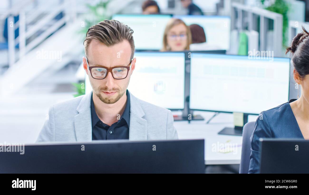 Big Busy Corporate Office with Two Rows off Businessmen and ...