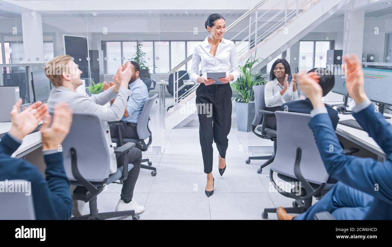 Beautiful Happy Business Woman Manager is Being Cheered and Celebrated ...
