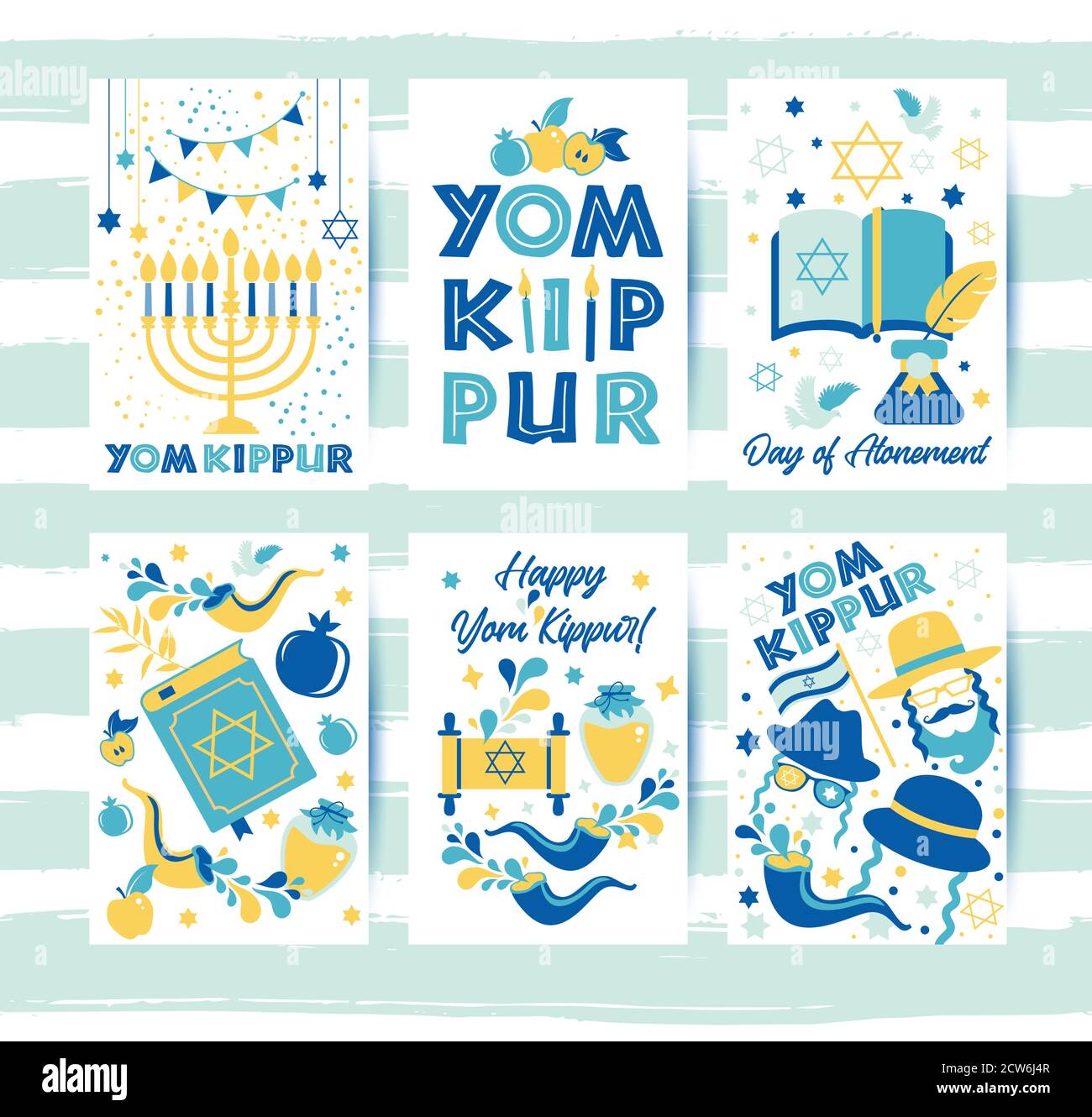 Yom Kippur Greeting Set Cards With Candles Apples And Shofar And