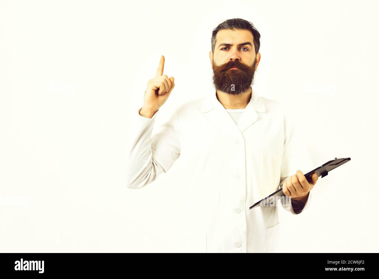 Bearded man, long beard. Brutal caucasian doctor or unshaven hipster ...