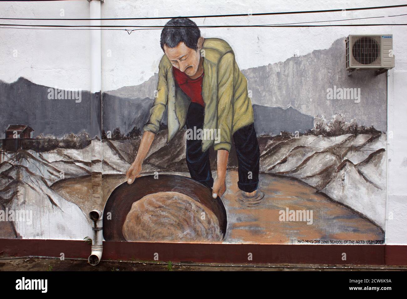 Mural depicting tin mining n Taiping, Malaysia Stock Photo - Alamy