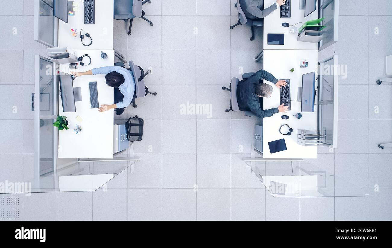 Top Down Shot of Big Busy Corporate Office with Tow Rows off ...