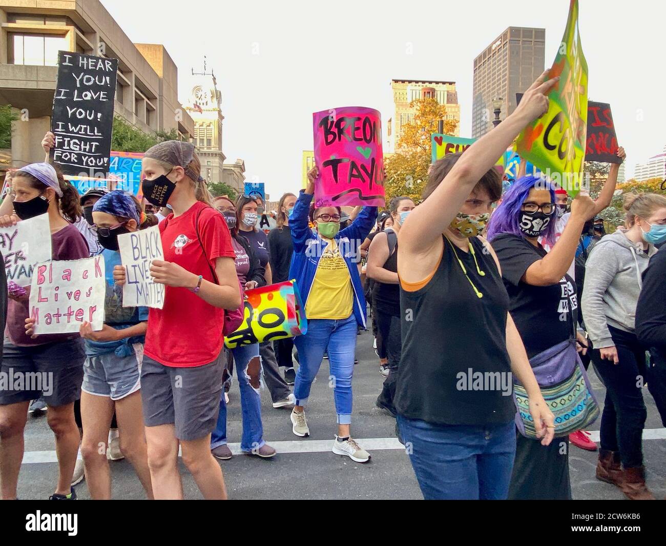 Louisville, Downtown, USA. 27th Sep, 2020. Around a thousand people ...