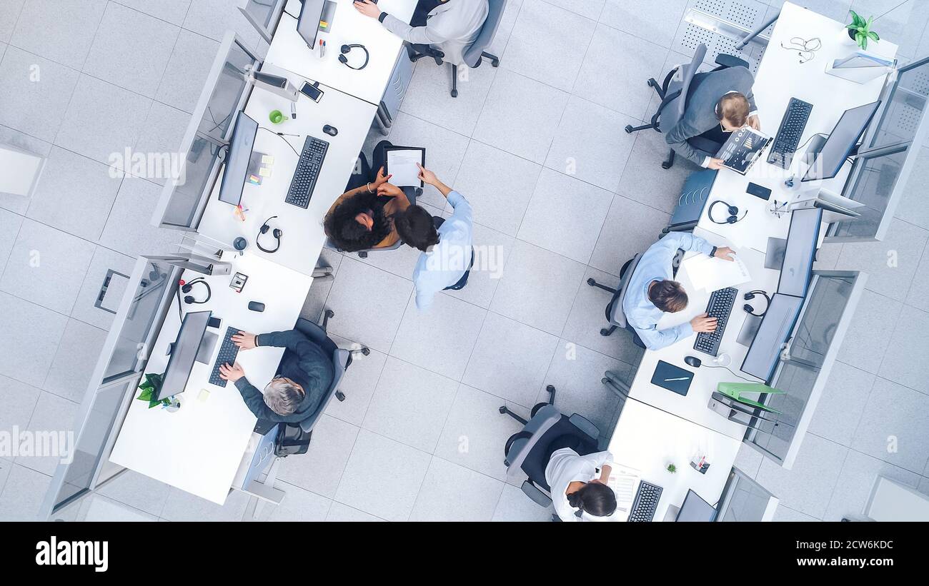 Top Down Shot of Big Busy Corporate Office with Tow Rows off ...