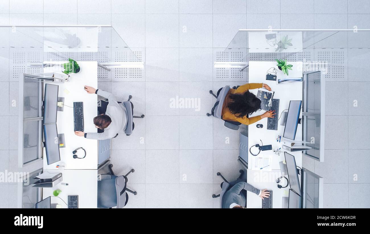 Top Down Shot of Big Busy Corporate Office with Tow Rows off ...