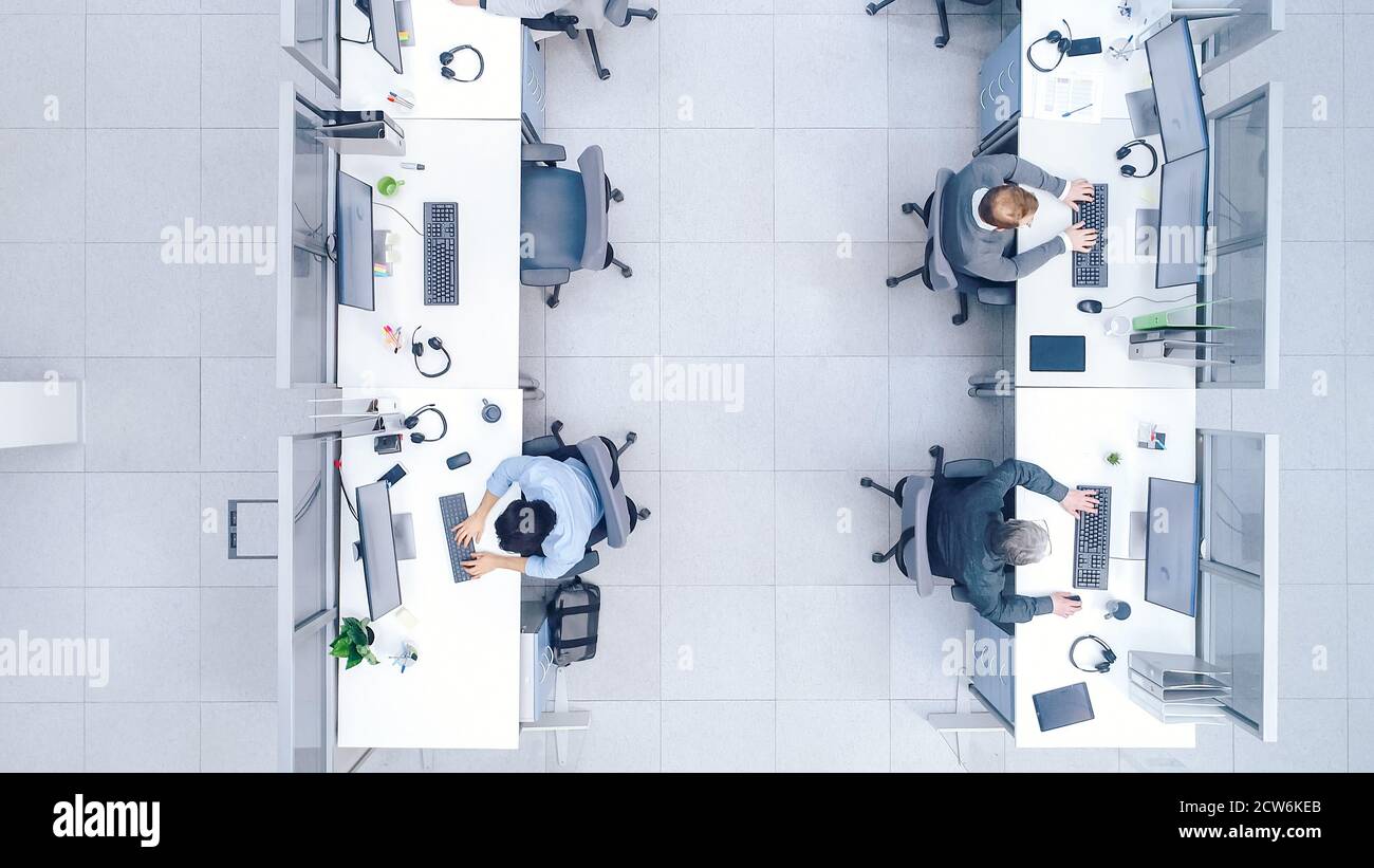 Top Down Shot of Big Busy Corporate Office with Tow Rows off ...