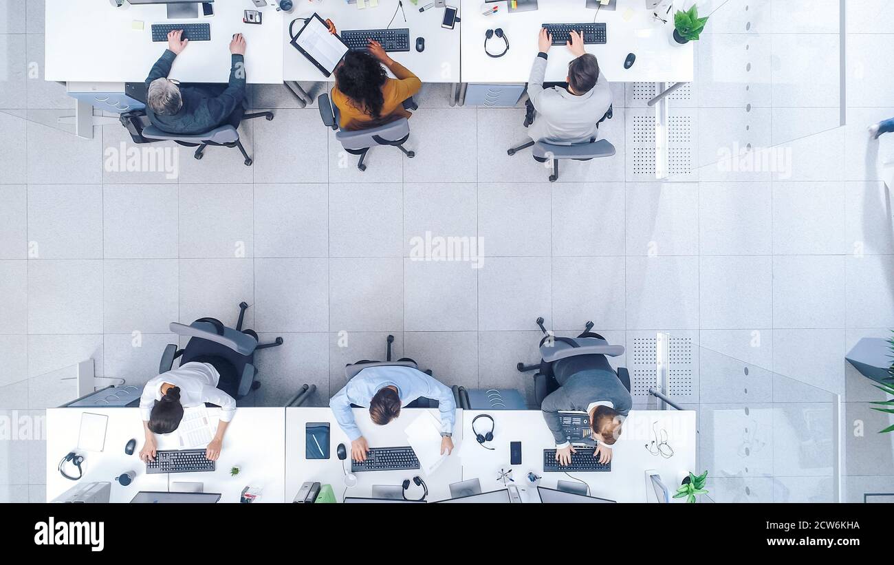 Top Down Shot of Big Busy Corporate Office with Tow Rows off ...