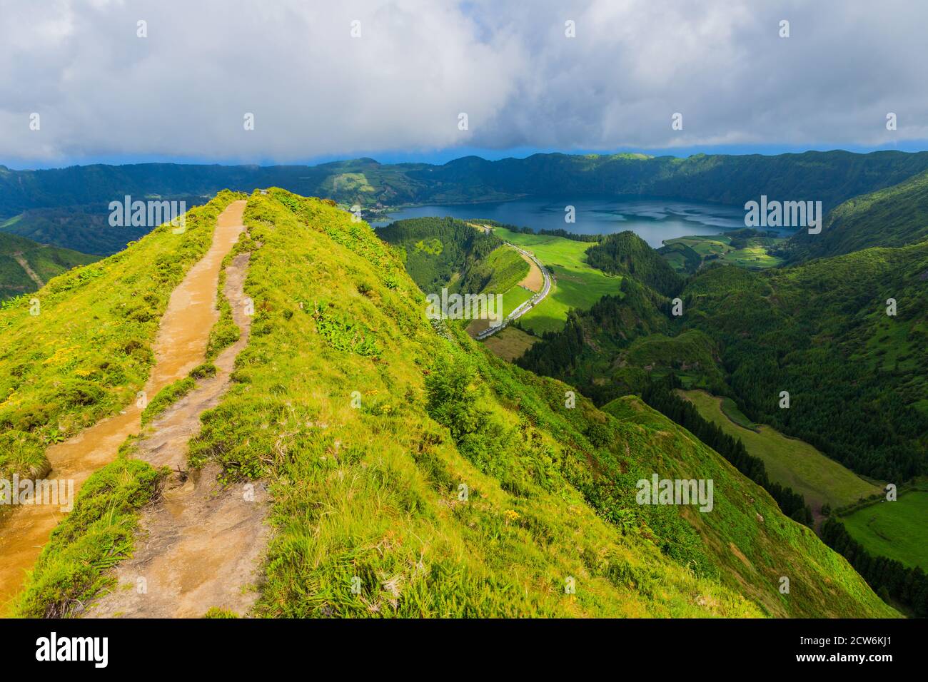 Lake of Sete Cidades, a volcanic crater lake on Sao Miguel island ...
