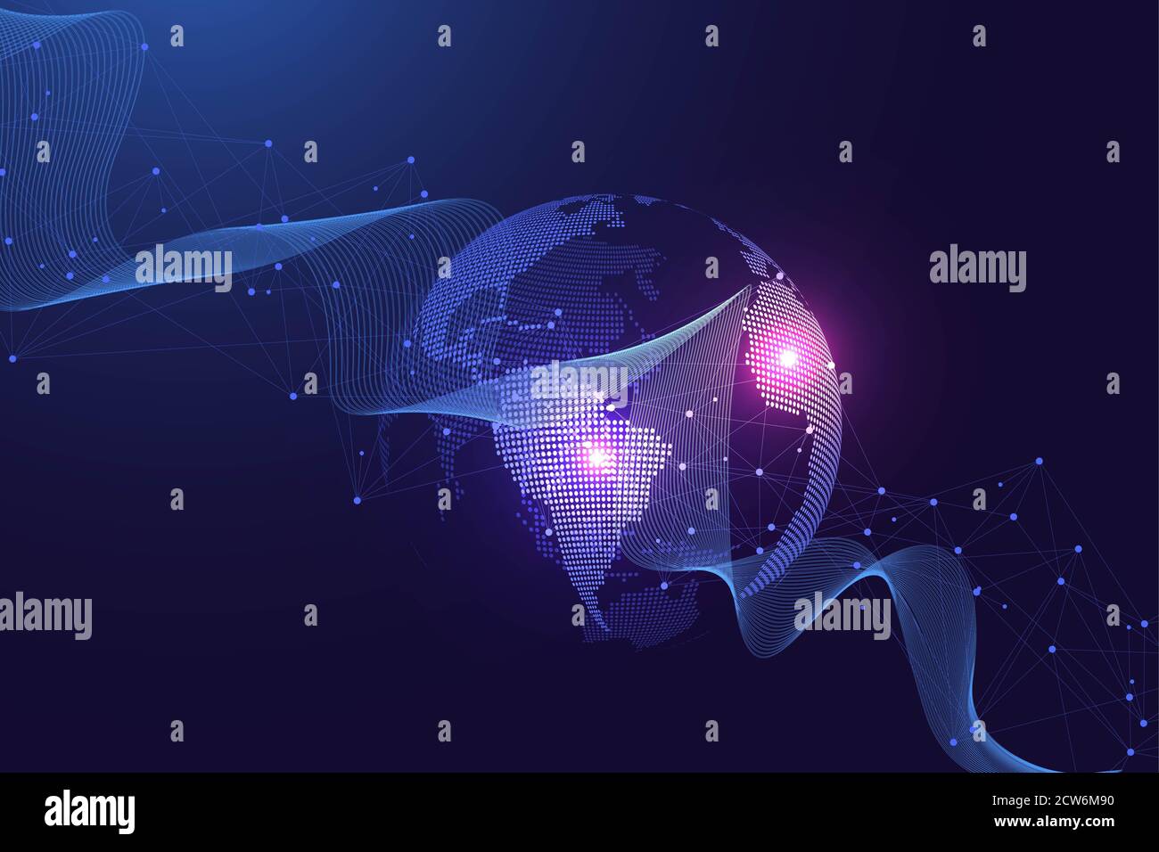 Global network connections with points and lines. Wireframe background ...