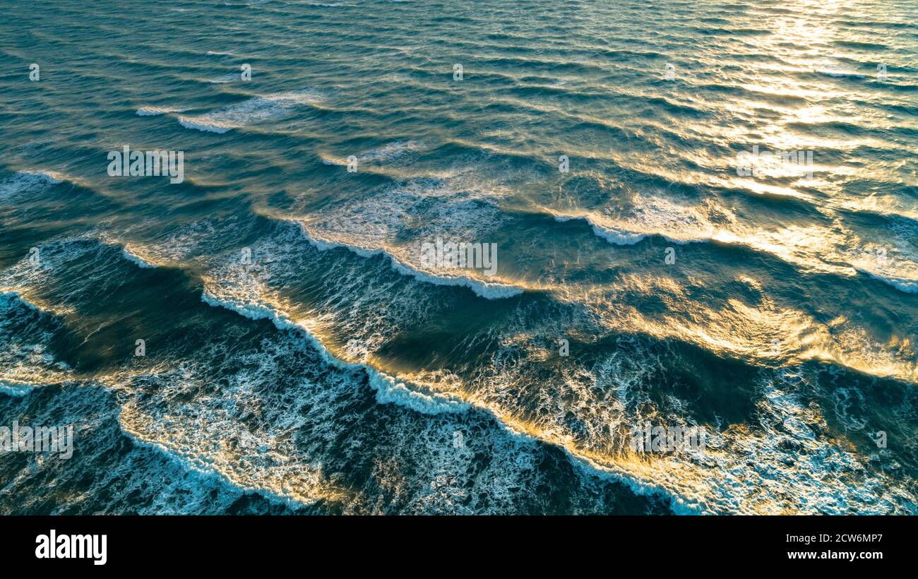 Aerial view waves on sand beach. Sea waves on the beautiful beach ...