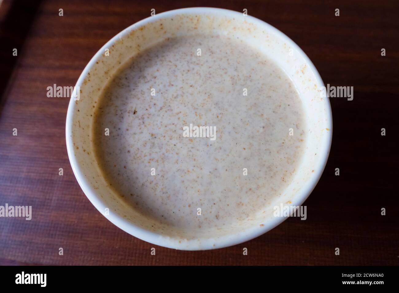 Kama, milled flour mixture, mixed with kefir, Pärnu, Estonia Stock ...