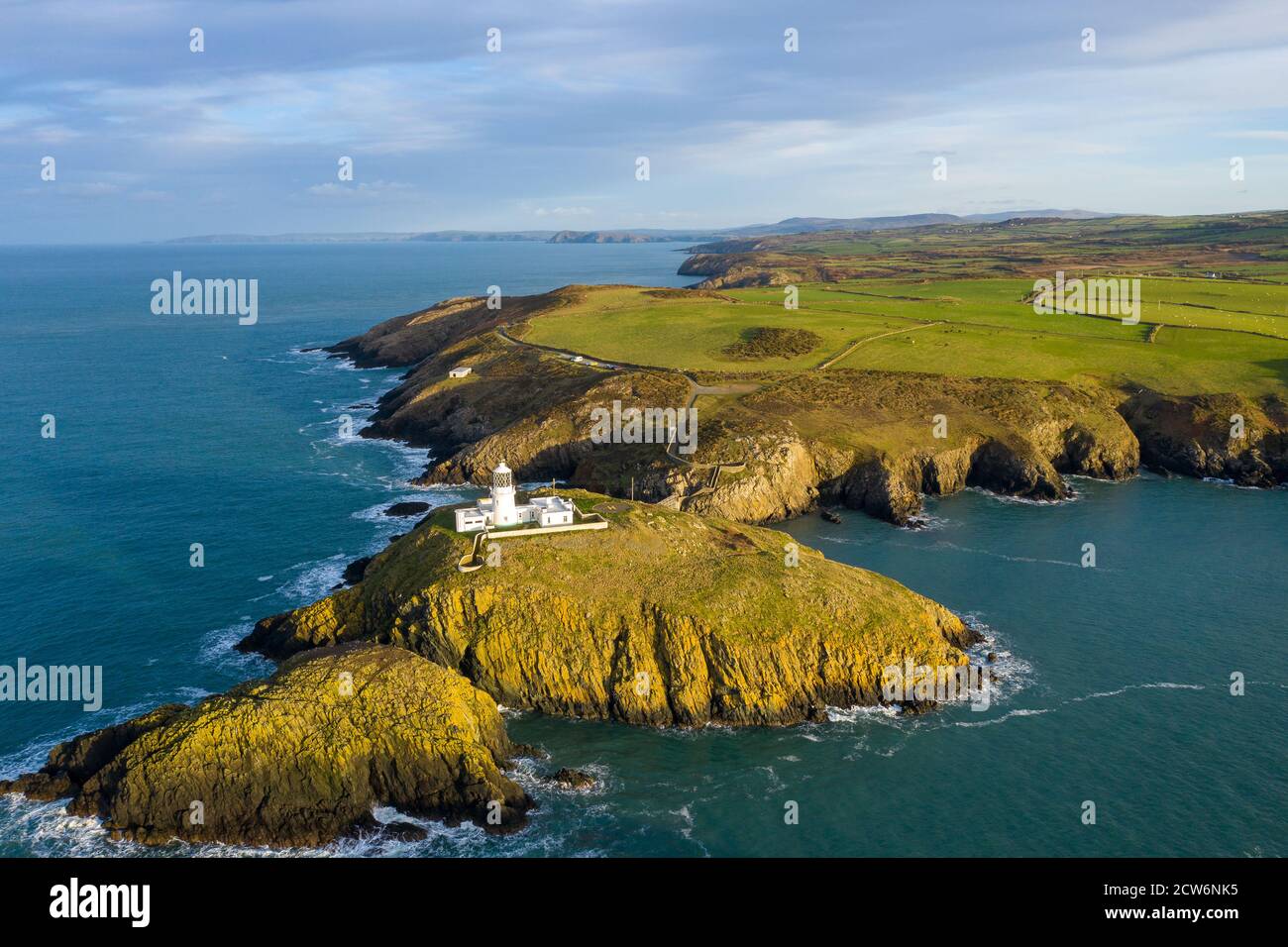 Aerial view of Strumble Head Lighthouse, near Goodwick, Pembrokeshire ...