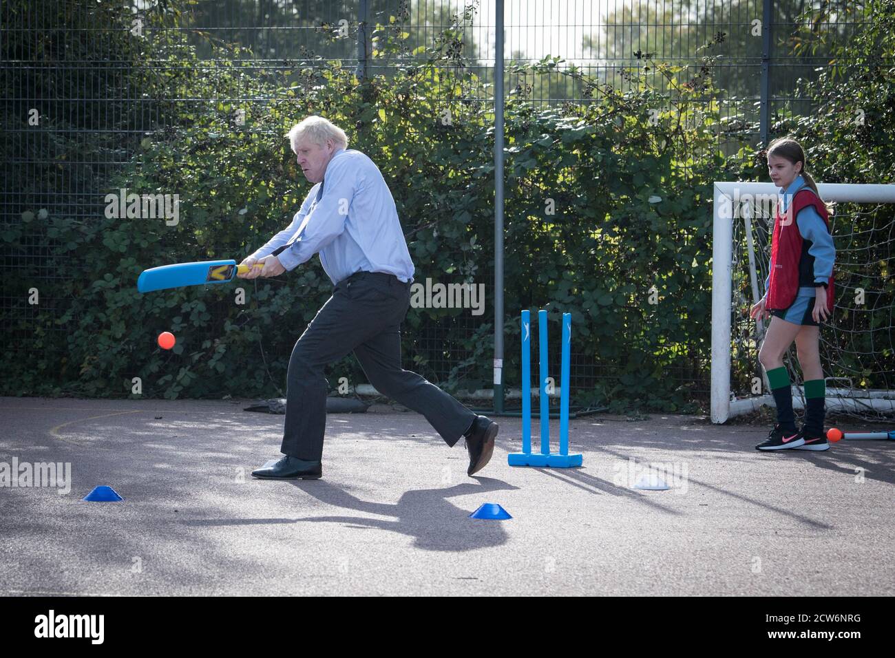 Prime Minister Boris Johnson meets takes part in a game of cricket ...