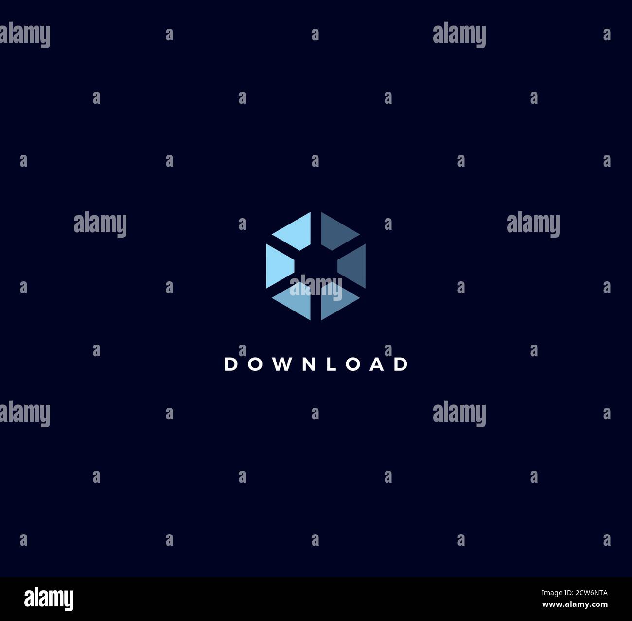 Download icon, blue hexagon logo concept, process indication, time ...