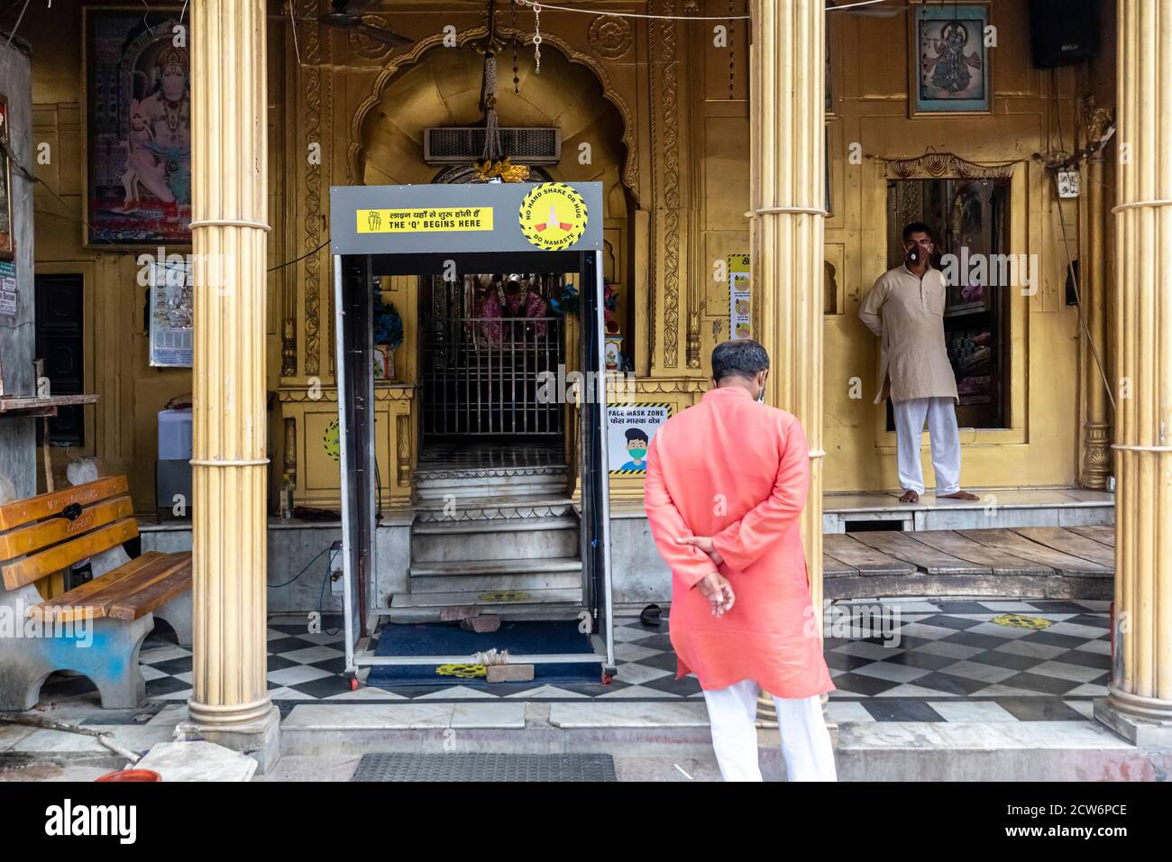 A security check outside a temple in the Chandni Chowk area of old ...
