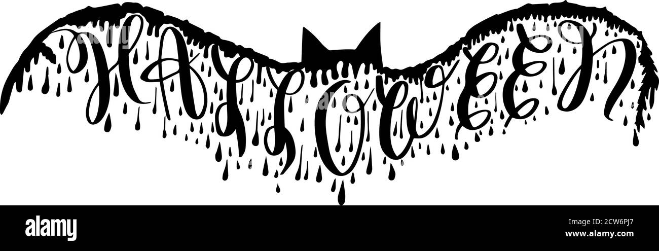 Halloween lettering on bat vector illustration for halloween party ...