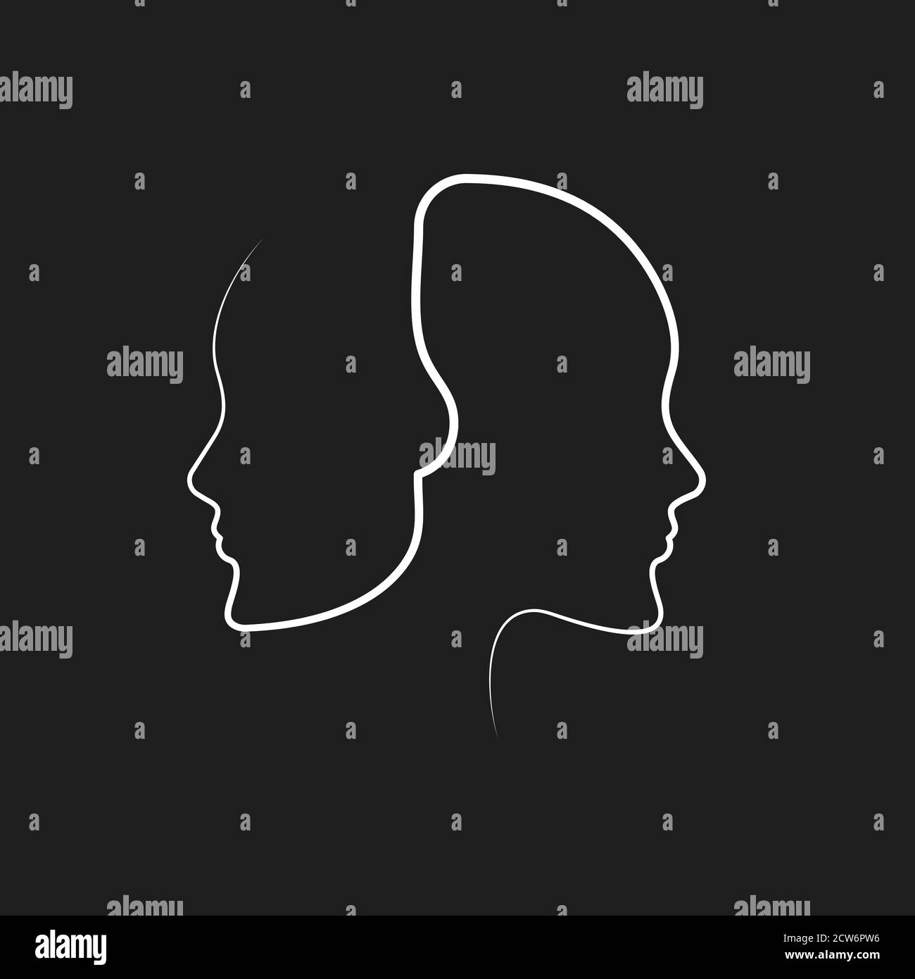 Poster drawn in continuous line consisting of two female profiles Stock ...