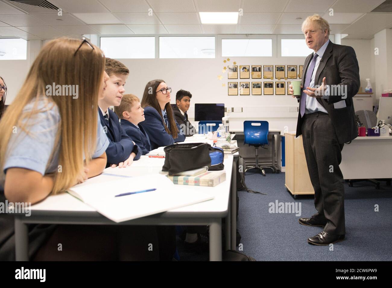 Prime Minister Boris Johnson meets pupils and takes part in a media ...
