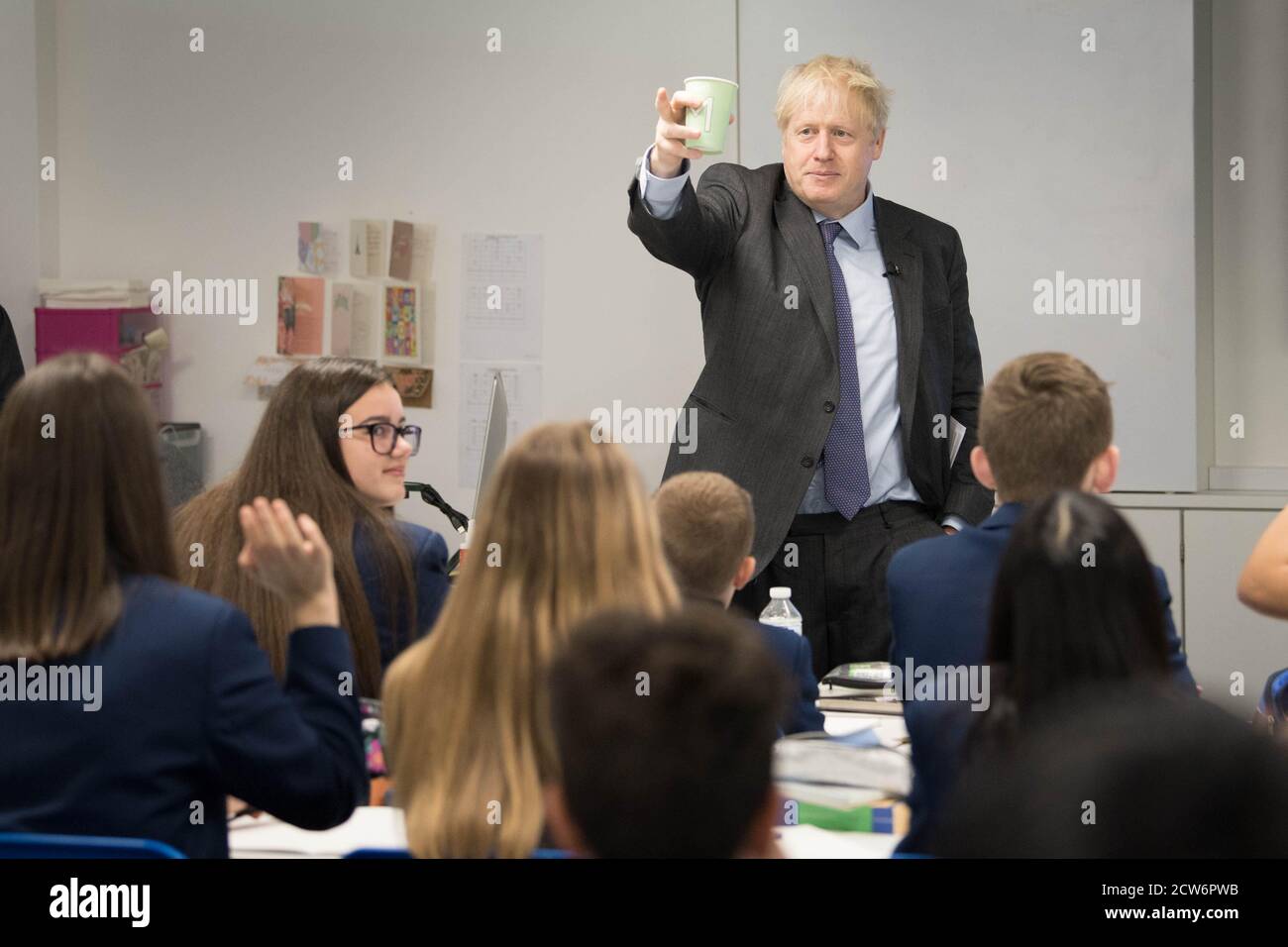 Prime Minister Boris Johnson meets pupils and takes part in a media ...