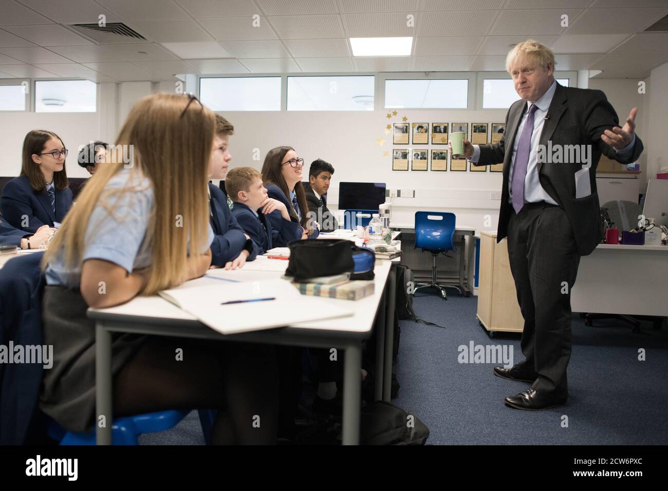 Prime Minister Boris Johnson meets pupils and takes part in a media ...