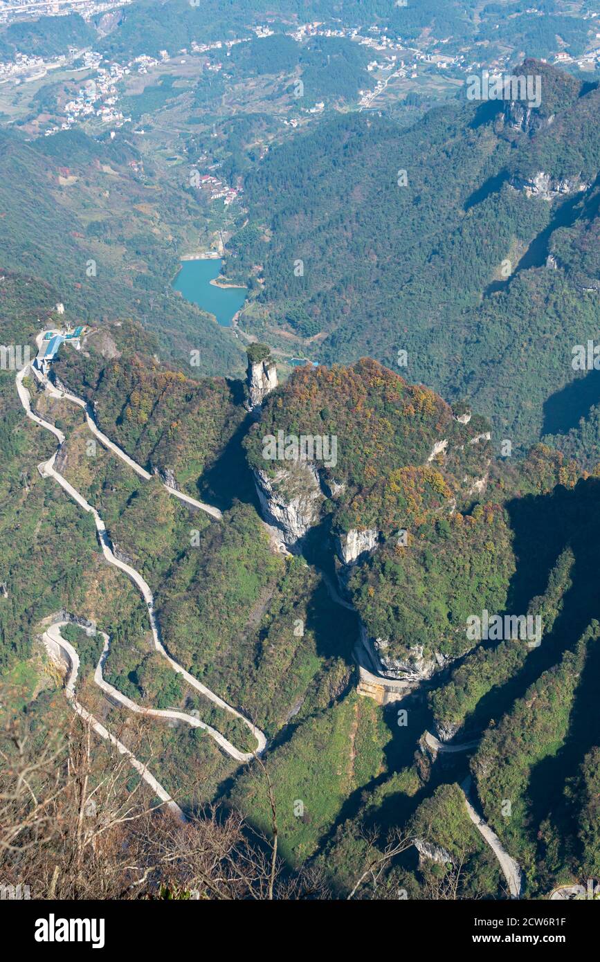 Aerial view of 99 Bends Road in Zhangjia Jie, China Stock Photo - Alamy